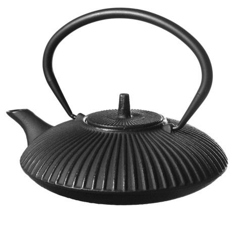 Théière plate en fonte, avec filtre et motifs "lignes"